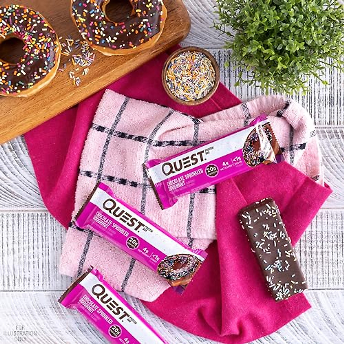 Quest Nutrition Chocolate Sprinkled Doughnut Protein Bars, High Protein, Low Carb, Gluten Free, Keto Friendly, 12 Count