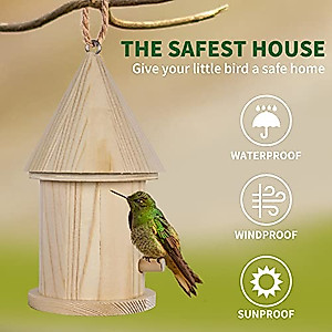 Bird Houses for Outside Hanging, 3pcs Natural Wooden Hummingbird Bird Houses for Outside for Nesting, Garden Patio Decorative for Swallow Sparrow Hummingbird Finch Throstl
