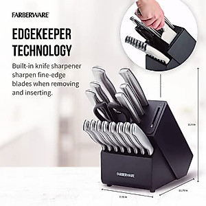 Farberware Edgekeeper 16-Piece Stainless Steel Knife Block Set with Built in Knife Sharpener, High Carbon-Stainless Steel Kitchen Knives, Razor-Sharp Knife Set, Black