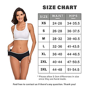 wirarpa Women's Cotton Underwear Mid Low Rise Full Briefs Breathable Ladies Regular Plus Size Panties Black 5 Pack Size 6