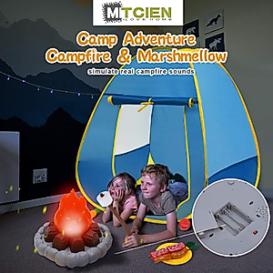 MITCIEN Kids Camping Play Tent with Toy Campfire/Marshmallow/Fruits Toys Play Tent Set for Boys Girls Indoor Outdoor Pretend-Play Game