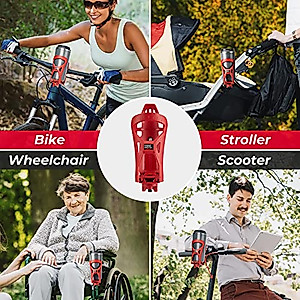 Upgraded ATV/Bike Cup Holder 2.0, Kemimoto Motorcycle Cup Holder Handlebar Bike Water Bottle Holder with 0.6”-1.56” Metal Clamp Universal for ATV Scooter Boat Stroller Wheelchair Golf Cart Red