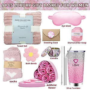 Mzoyell Get Well Soon Gift Baskets for Women, Get Well Gifts for Women After Surgery Care Package 9pc, Self Care Gift Set, Thinking of You Feel Better Gift Box for Sick Friend(Pink)