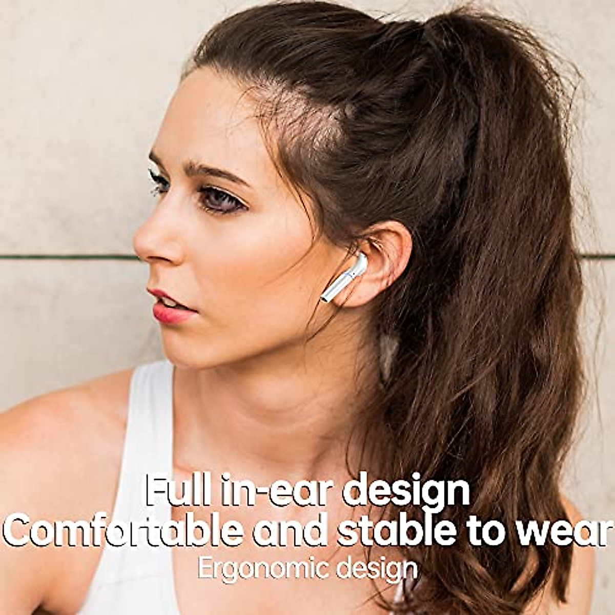 Hrbzo Wireless Earbuds Bluetooth Headphones Stereo Sound Earphones 30H Playtime Wireless Charging Case & Power Display, Touch Control IPX6 Waterproof Stereo Earphones in-Ear Built-in Mic Headset