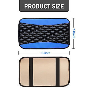 NGHEY 1 PC Car Armrest Box, PU Leather Embroidery Anti-Slip Central Handbayic Case Cover, 12.5In x 7.4In Four Seasons Universal, Suitable for Most Cars (Blue)