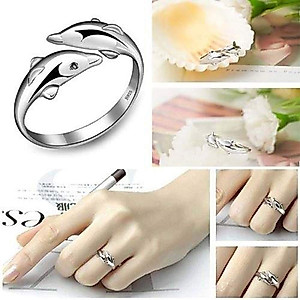 shiYsRL Exquisite Jewelry Ring Love Rings Fashion Women Silver Plated Double Dolphin Opening Adjustable Finger Ring Gift Wedding Band Best Gifts for Love with Valentine's Day - Silver