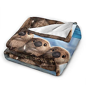 AUISS Plush Throw Velvet Blanket Cute Sea Otters Thick Fleece Carpet Chair Bedspreads for Women Luxurious Sleep Mat Pad Flannel Cover for All Season…