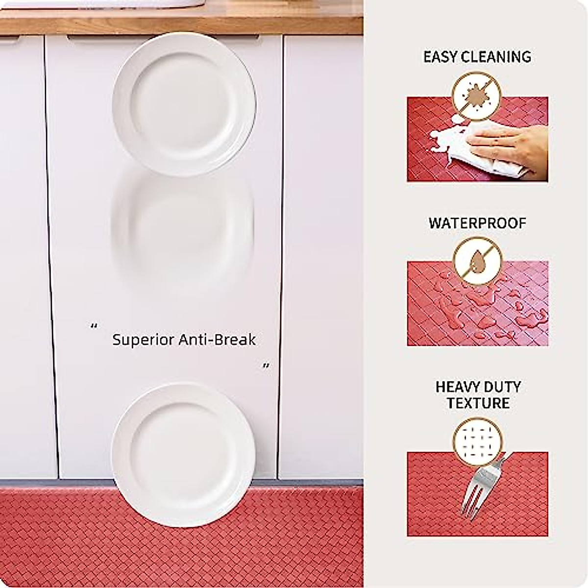 KOKHUB Kitchen Mat,1/2 Inch Thick Cushioned Anti Fatigue Waterproof Kitchen Rug, Comfort Standing Desk Mat, Kitchen Floor Mat Non-Skid & Washable for Home, Office, Sink,17.3"x28"- Red