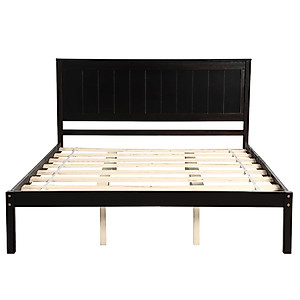 Harper & Bright Designs Wood Queen Size Bed Frame with Headboard and Footboard, Queen Size Platform Bed with Wooden Slat Support for Boys, Girls,No Box Spring Needed,Espresso