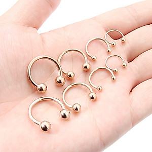 SCERRING 4 Pairs 20G 16G 14G 12G Stainless Steel Nose Horseshoe Hoop Rings Eyebrow Lip Ear Tragus Cartilage Daith Septum Nipple Belly PA Retainer Piercing Jewelry 10-16mm Rose Gold