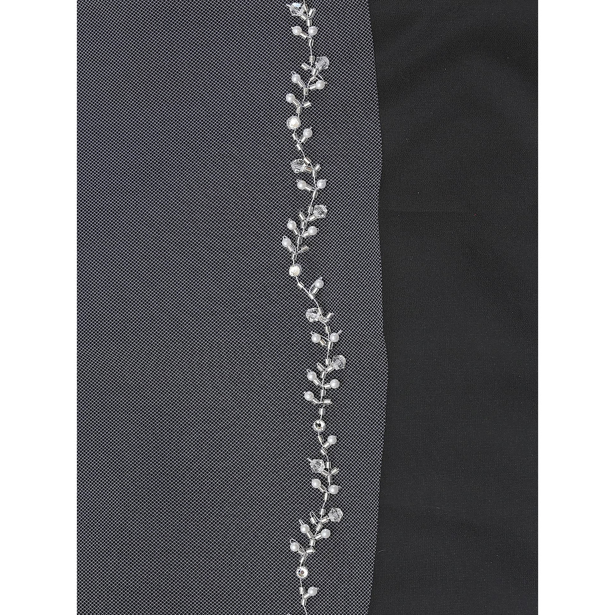 SAMKY 1T 1 Tier Offset Flower Vine Edge Crystal Pearl Veil - White Fingertip Length 36" V502