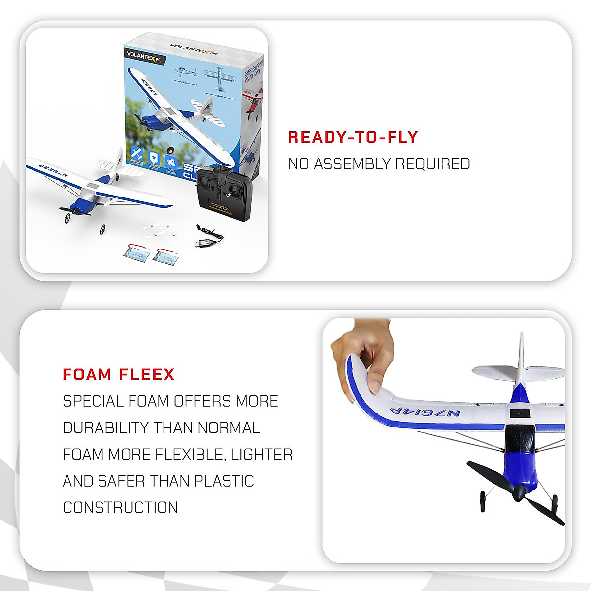 VOLANTEXRC Sport Cub S2 Remote Control Airplane with Gyro Stabilization System and Powerful Over Grade Motor System for Beginners, Blue