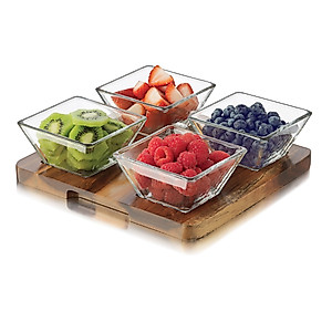 Libbey 5 Piece Acacia Wood Relish Set, Clear