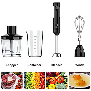 Cordless Hand Blender, UTALENT Variable Speed Immersion Blender Rechargeable, with Fast Charger, 500ml Chopper, 600ml container, Egg Whisk, for Smoothies, Baby Food and Soups – Black