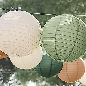 AOBKIAT Wedding Party Decorations, 12PCS Green Brown Hanging Paper Lanterns, 5 Rolls Olive Green Crepe Paper Streamers for Wedding, Bridal Showers, Baby Shower, Birthday