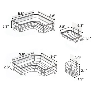 Fixwal Corner Shower Shelves, Bathroom Shower Organizers, Sliver Shower Caddy for Inside Shower with Soap Caddy & Toothbrush Holder, No Drilling Wall Mount 4-Pack