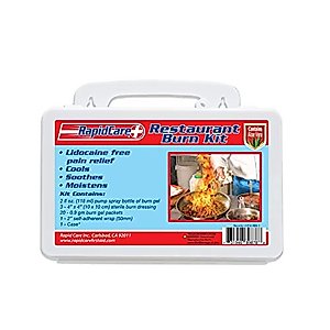 Rapid Care First Aid 850-RBK-1 Emergency Restaurant Burn Kit, Lidocaine Free, Contains Aloe Vera, Wall Mountable