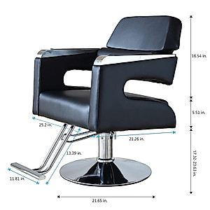 FOHGFNT Hair Styling Salon Barber Chair for Stylist Heavy-Duty and Hydraulic Adjustable Professional Beauty Equipment with Foot Rest and Rotated Square Thick Cushion, Black