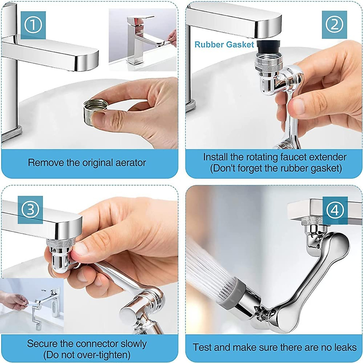 1080°+360° Kitchen Bathroom Swivel Faucet Extension,3 Different Threads of 20/22/24mm,2 Water Outlet Modes,Universal Large-Angle Splash Filter Faucet