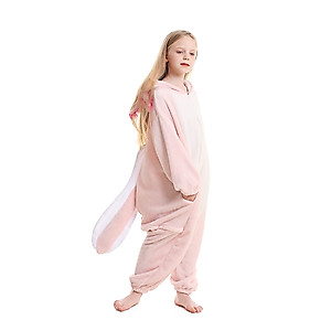 ATOZ Onesie for Kids, Animal Pajamas Halloween Cosplay Costume for Girls Boys, Pink Axolotl 8-9Y