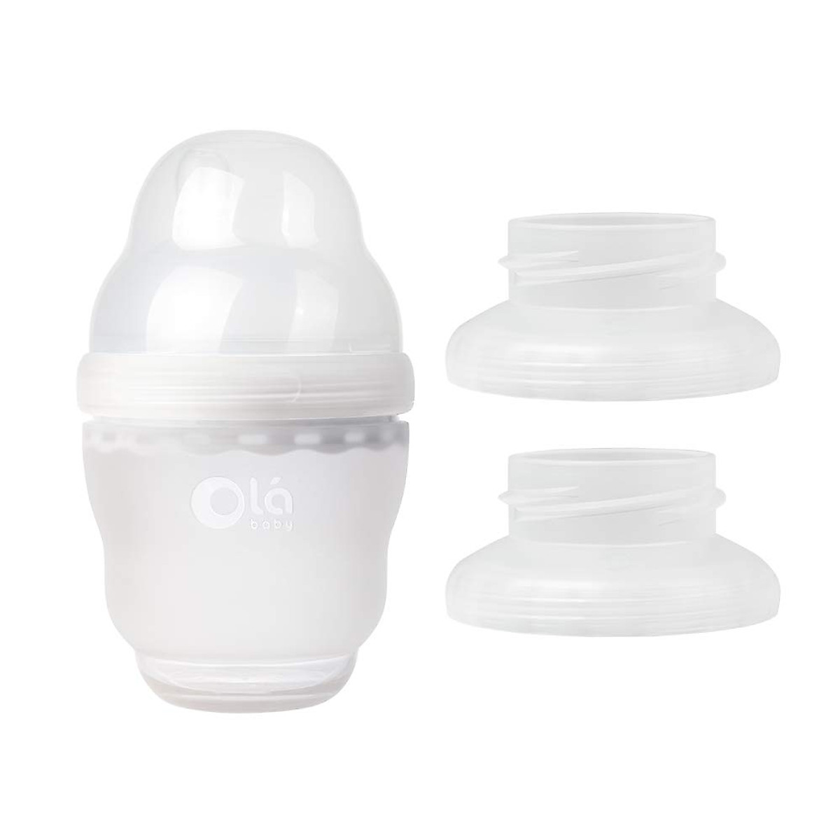 Olababy 100% Silicone Gentle Baby Bottle (4oz, Frost) + Breast Pump Adapter (for Spectra 2PK) Bundle