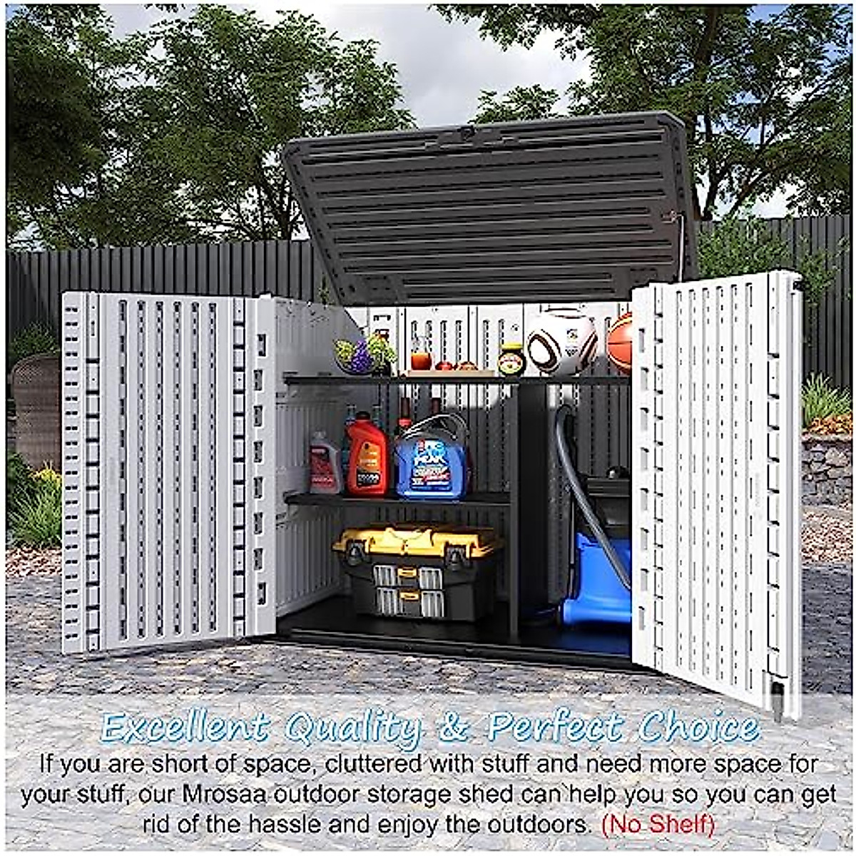Mrosaa Sheds & Outdoor Storage, 34 Cu.ft Horizontal Storage Sheds Outdoor with Floor, Outdoor Storage Cabinet Waterproof for Garage Storage, Pool Storage, Bike Shed, Garden Shed