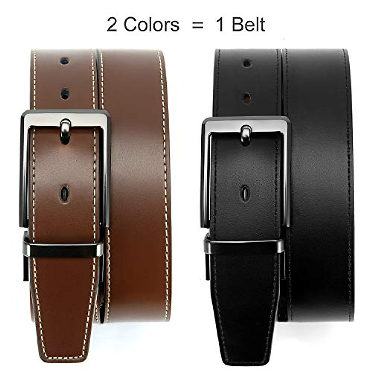 CHAOREN Mens Belts Leather Reversible - One Belt, Two Styles for Dress and Casual Wear