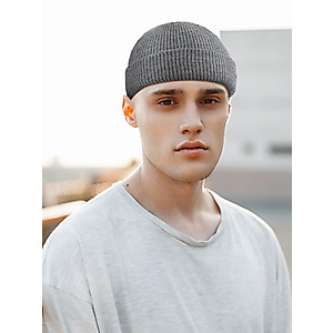 SATINIOR 4 Pieces Winter Short Fisherman Beanie Hat Trawler Beanie Watch Hat Edge Skullcap for Men (Black, Brown, Yellow, Blue, Dark Grey)