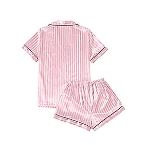 LYANER Women's Notch V Neck Button Up Short Sleeve Shirt and Shorts Pajamas Set Pink Small