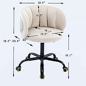 ayoodfo Home Office Desk Chair Modern Velvet Rolling Chair, Adjustable Task Chair with Mid-Back Swivel Office Chair, Accent Chairs Upholstered Armchair Vanity Chair for Living Room, Bedroom, Beige