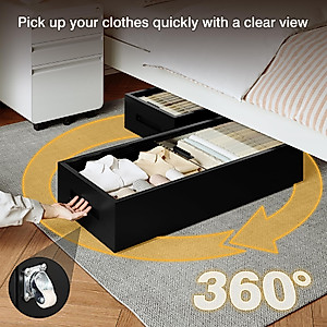 heycode Under Bed Storage with Wheel,Large Under Bed Clothe Storage Box with Clear Glass Lids,Rolling Under Bed Metal Drawer for Clothes,Shoes,Toys,Books,Bedding
