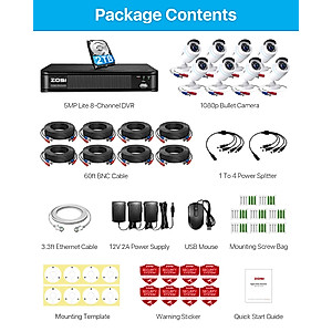 ZOSI 1080P H.265+ Home Security Camera System with AI Human Vehicle Detection, 5MP 3K Lite 8 Channel CCTV DVR Recorder with 2TB Hard Drive and 8 x 1080p Surveillance Bullet Camera Outdoor Indoor