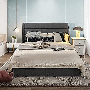 Giantex Bed Frame with 3 Drawers, Heavy Duty Full Size Platform Bed with Wooden Slats, Mattress Foundation with Sturdy Frame, No Box Spring Needed, Dark Grey, Headboard Not Included