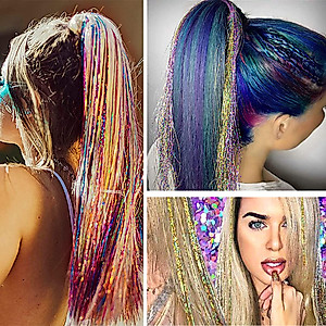 GrennMauler Hair Tinsel Kit (48 Inch, 20 Colors, 4800 strands), Tinsel Hair Extensions with Tools， Heat Resistant Fairy Hair Tinsel Kit for Women Hair Accessories
