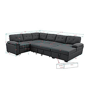 Sectional Sleeper Sofa Bed L Shaped Pull-Out Couch Bed with Storage Lounge Chair Home Office Sleeper Sofa Couch 6 Seater Sectional Couches Set, Dark Grey