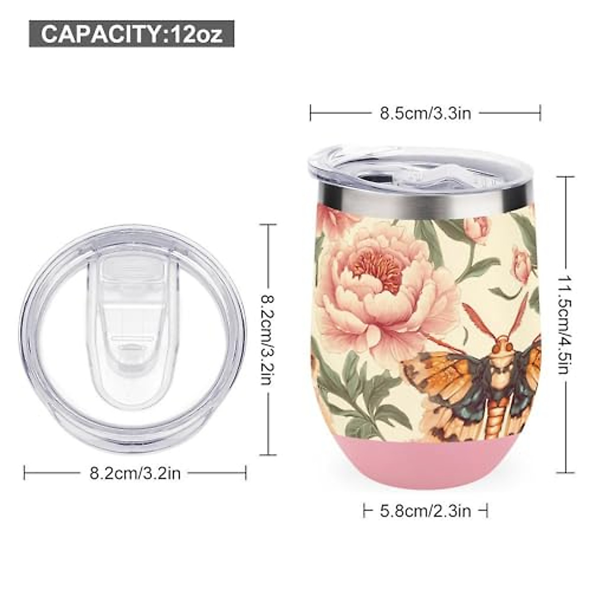 Death's Head Hawk Moth Insulated Tumbler with Lid Stainless Steel Coffee Mug Cute Wine Tea Water Cup Pink-style