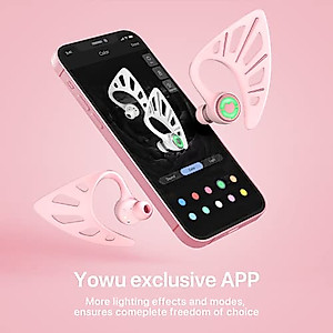 YOWU Elf Ear Headphones, Wireless 5.0 Earphones, 10 Colors RGB Effects with App Control, Dual Microphone Noise Reduction, IPX4 Water Resistant, Elf in-Ear Earbuds with Charging Case, Pink