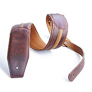 Jeereal Full Grain Genuine Padded Soft Leather Guitar Strap（3.0 Inches Width） for Electric, Acoustic, and Bass Guitars (Rust Red)