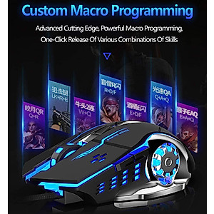 Gaming Mouse, Ergonomic USB Wired Gaming Optical Mice with 6 Programmable Buttons and 4 Colors LED Backlight, 4 DPI Settings Up to 2400 DPI Computer Mouse for Laptop PC Games & Work(Black)
