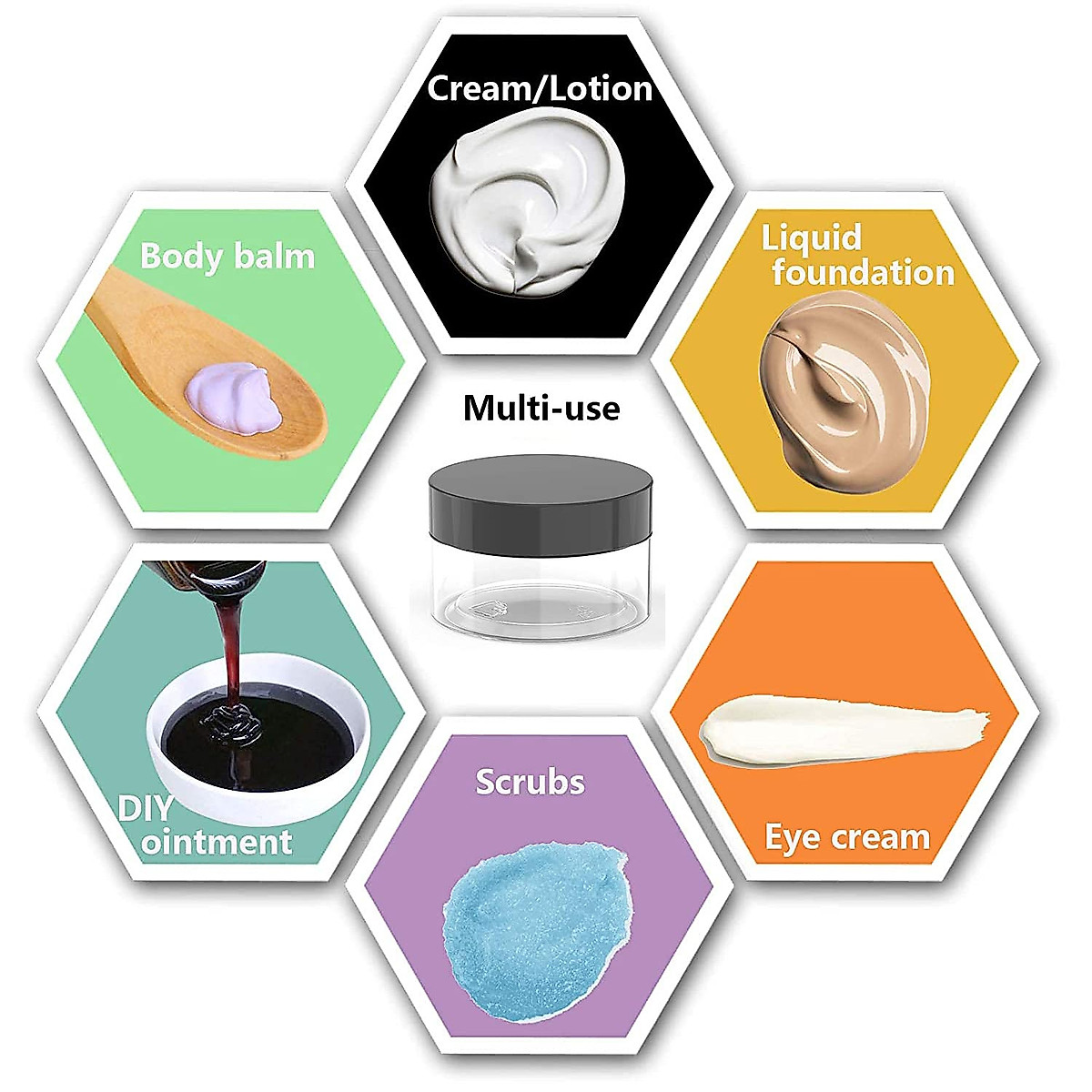 2oz Plastic Cosmetic Jars Leak Proof Clear Container with Black Lid for Cream, Lotion, Powder, ointment, Beauty Products etc, 12 Pcs.