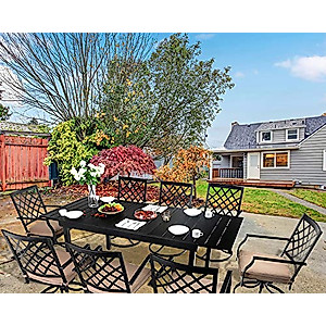 MFSTUDIO 9PCS Outdoor Patio Dining Set, 8 Armrest Stackable Swivel Chairs, 1 Rectangular Expandable Table, Porch Lawn Backyard Garden Furniture Sets