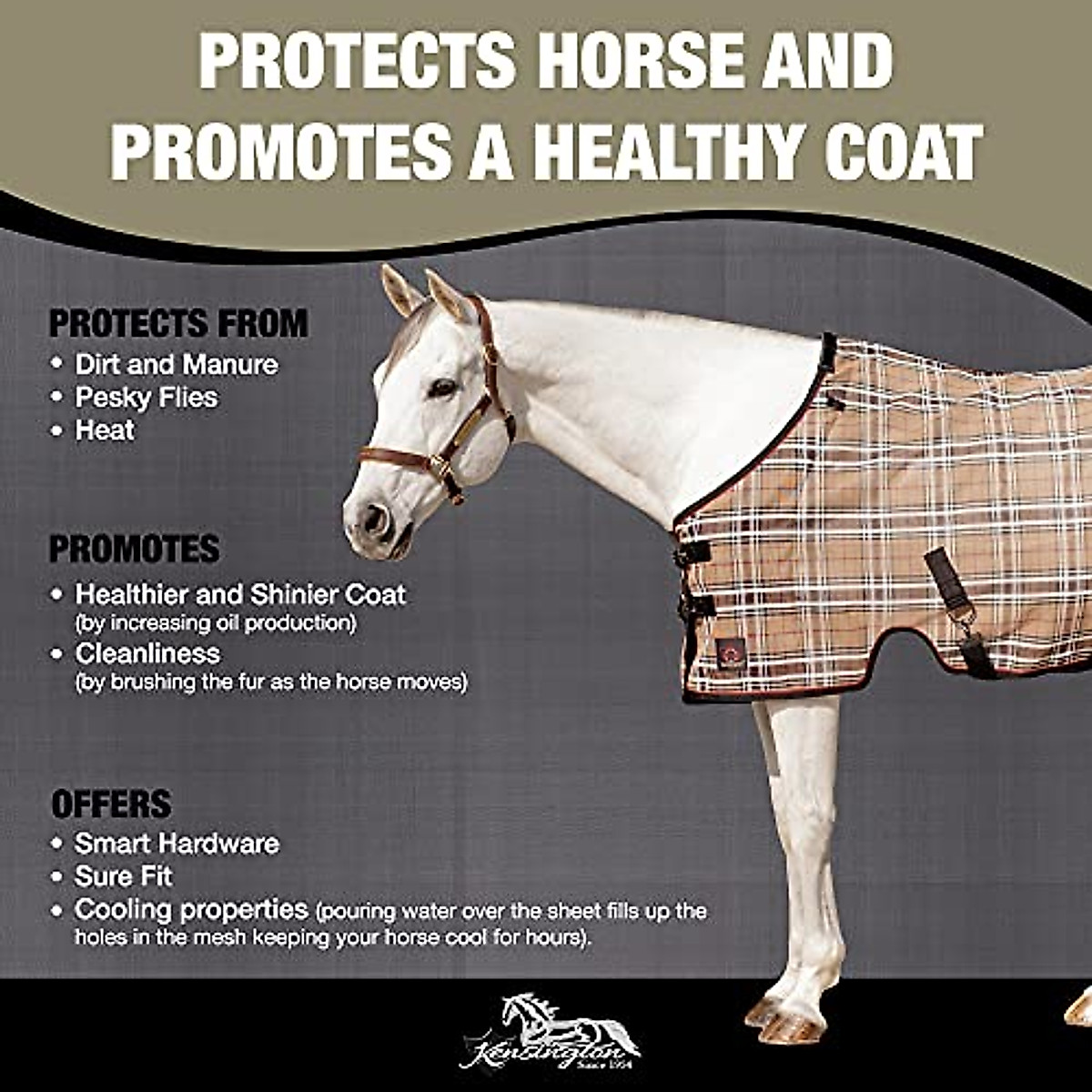 Kensington Breathable and UV Protective Sheet SureFit All Season Protection for Horse - 78", Deluxe Black