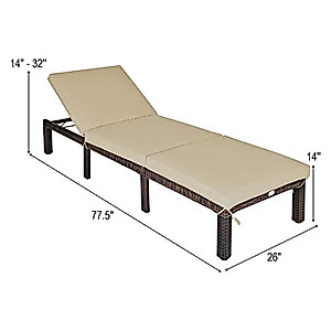 Outdoor Patio PE Rattan Chaise Lounge Lounger Recliner Chair Sunbathing Bed Soft Non-Woven Cushion With Zipper 6 Level Adjustable Backrest Steel Frame Ideal For Garden Balcony Terrace Pool Side Use