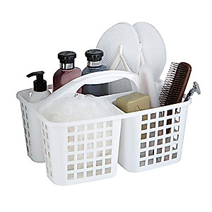 Simplify Plastic Portable Storage Utility Caddy Tote | Dimensions: 12"x 9.2"x 7.5" | 3 Compartments | Great for Home | Dorm | Carry Bath items | Carry Handles | Home Organization | White