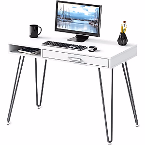 SHW Home Office Computer Hairpin Leg Desk with Drawer, White