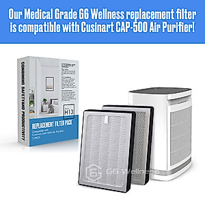 G6 Wellness H13 HEPA 2-Pack Replacement Filter Set Compatible with Cuisinart CAP-500 Air Purifier | 3 in 1 Filtration | Medical Grade True HEPA Filter H13 | Activated Carbon | Pre-Filter