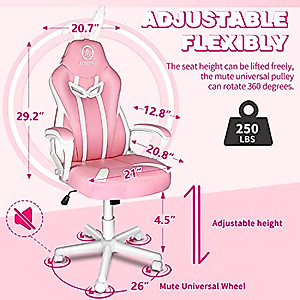 JOYFLY Pink Video Gaming Chair for Kids, Gamer, Girls, Teens Adults Computer Chair Silla Ergonomic Chair（Pink-White）