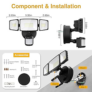Onforu LED Security Lights Motion Outdoor, Flood Lights Outdoor Motion Sensor Light, Motion Detector Lights for Outside, 50W, 5000LM, 6500K, IP65 Waterproof, 3 Adjustable Heads