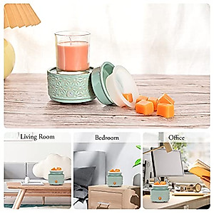 ASAWASA Wax Melt Warmer with 1 pc Silicone Dish,3-in-1 Ceramic Wax Melter Burner for Kitchen Home Spa Yoga Gift (Cyan Hexagon Pattern)