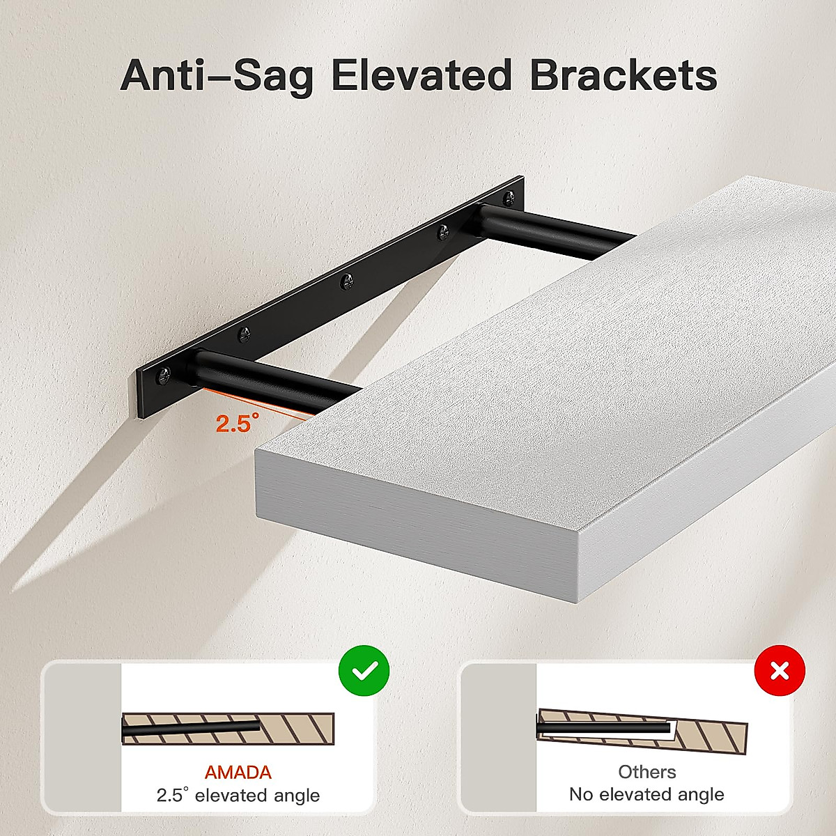 AMADA HOMEFURNISHING Pine Wood Floating Shelves, Solid Wood Wall Shelves with Enhanced One-Piece Brackets for Kitchen/Bathroom/Bedroom/Living Room Storage, Wooden Shelves for Room Wall Decor, AMFS30W